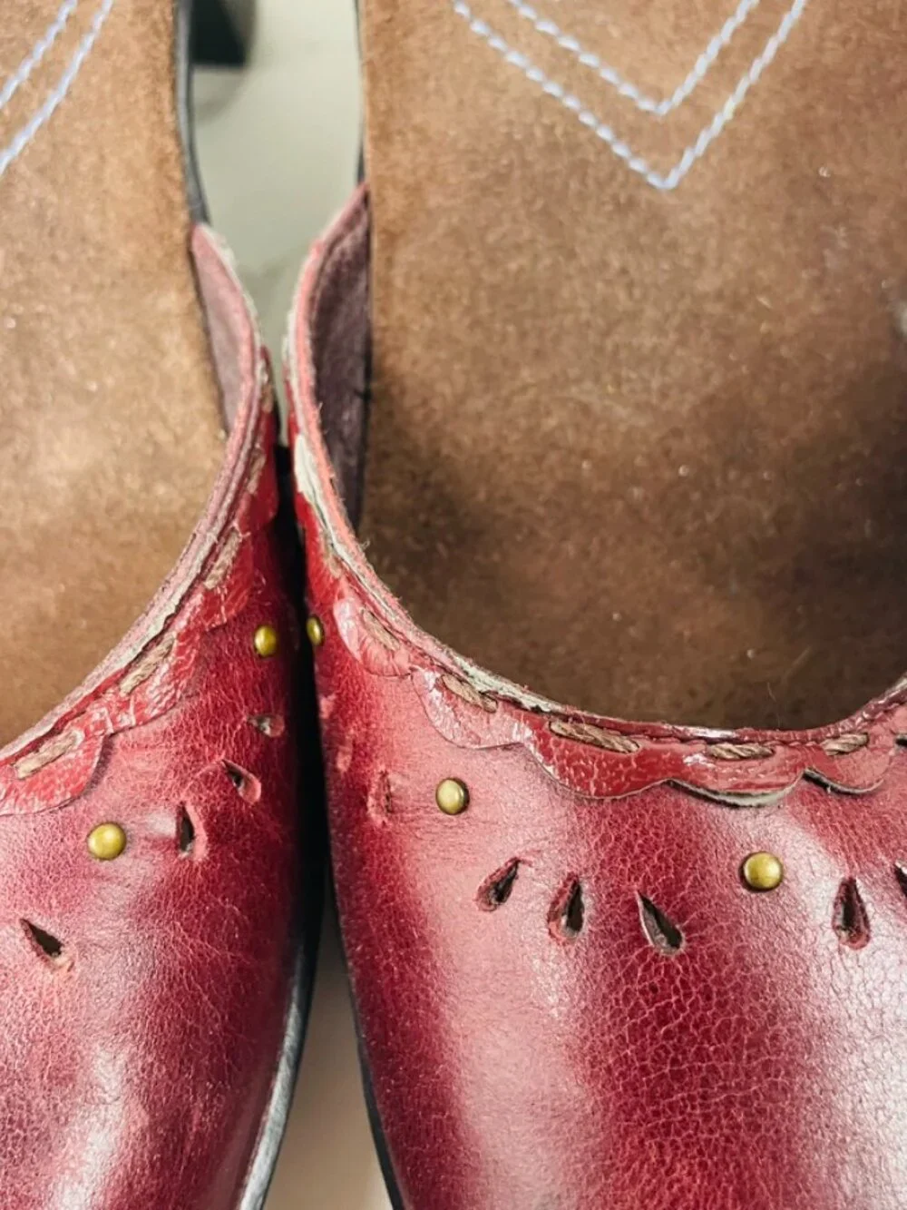Clarks | Shoes | Indigo Clarks Burgundy Red Leather Scallop Edge Mary ...